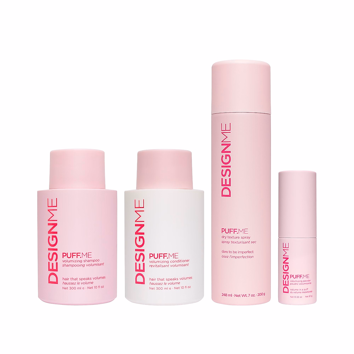 Design.Me PUFF.ME Hair Volumizer Bundle | Volumizing Shampoo, Conditioner, Powder, & Dry Texture Spray for Hair | Sulfate Free Shampoo & Color Conditioner with Styling Powder & Hair Texture Spray