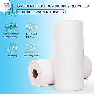 Reusable Paper Towels Washable Roll: 50Pack Paperless Paper Towels Tear Away 12x12In Eco Friendly Absorbent Cloth Paper Towels Reusable Washable for Kitchen Zero Waste (White)