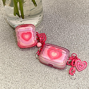 Srddty Compatible with AirPods Case Cute, Wave Design Shockproof Protective Airpod Case Cover for Girls Women with Keychain Designed for AirPods 1st & 2nd Generation, Pink Heart