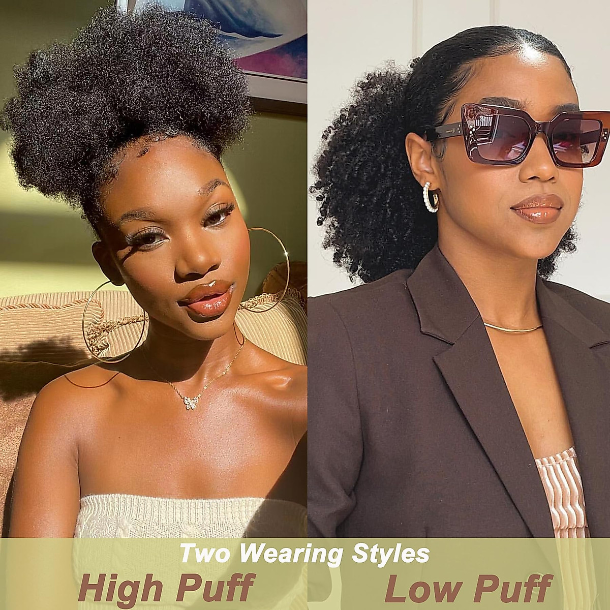 Afro Puff Drawstring Ponytail Bun For Black Women 150% Density 10A Brazilian Virgin Human Hair 4C Afro Kinky Curly Clip In Ponytail Extension Human Hair Pieces 120g Natural Color 10 Inch
