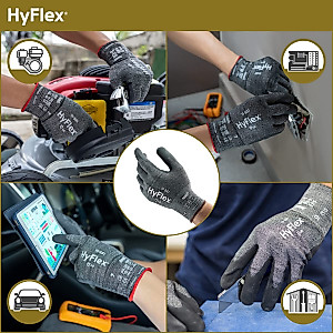 Ansell HYFLEX 11-531 Cut-Resistant Nylon Spandex Industrial Gloves w/Foam Nitrile Palm for Fabrication, Automotive - Medium (8), Grey (144 Pairs)