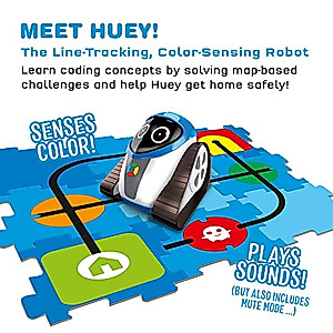 Thames & Kosmos Huey: The Line-Tracking, Color-Sensing Robot | Screen-Free Coding & Robotics Kit for Ages 5+ | Pre-Built Robot w/Color Sensor, Puzzle-Shaped Coding Discs | No Smart Device Required