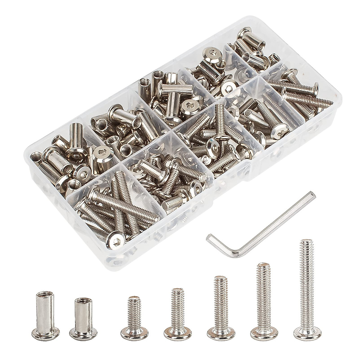 M6 x 16mm/20mm/25mm/30mm/40mm 140Pcs Hex Socket Screws Head Nuts with 1Pc Allen Wrench