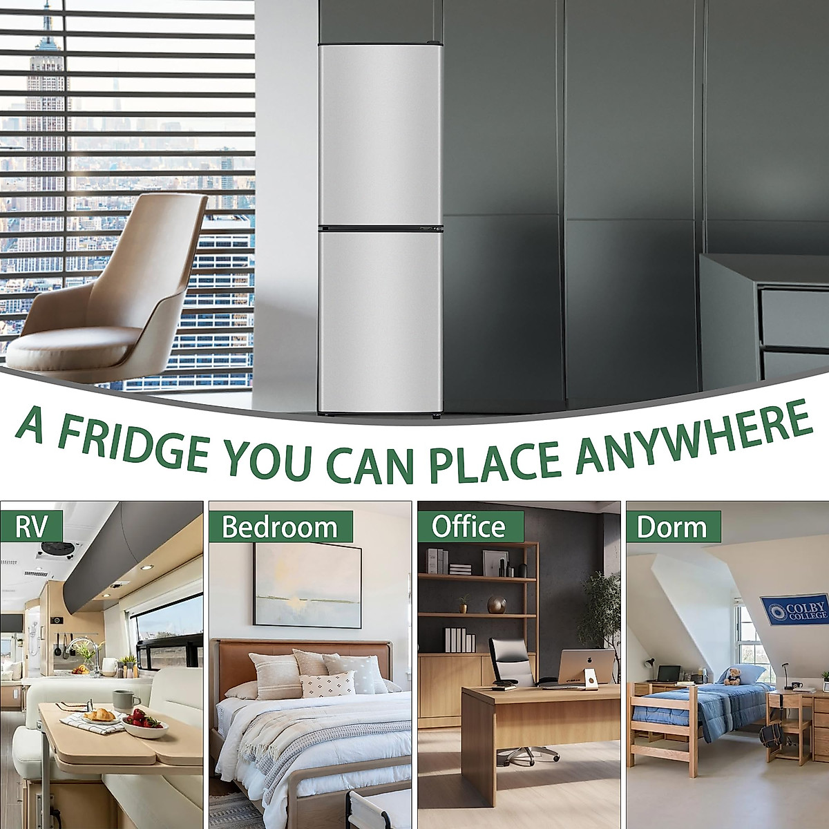 rosmena 5.6 Cu.Ft Refrigerator, Fridge with Large Freezer, Double Door RV Refrigerator, 7 Adjustable Thermostat, 3 Shelves & Drawers, Apartment Refrigerator Nevera for Garage, Kitchen, Silver