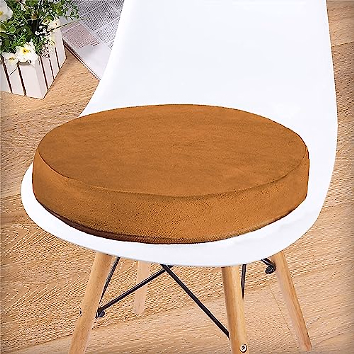Big Hippo Chair Cushions Round Memory Foam Seat Cushion Non Slip Rubber Back Thicken Seat Cushion Soft Chair Pads for Home Office Brown (16" X 16")