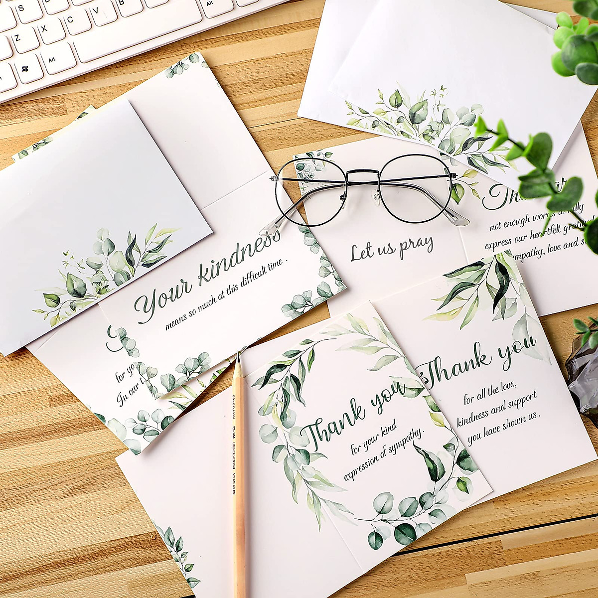 Jetec 100 Pack Thank You Cards with Envelopes Stickers Bulk Greeting Watercolor Cards for Family Loved Ones Wishes Holiday Celebration(Funeral)