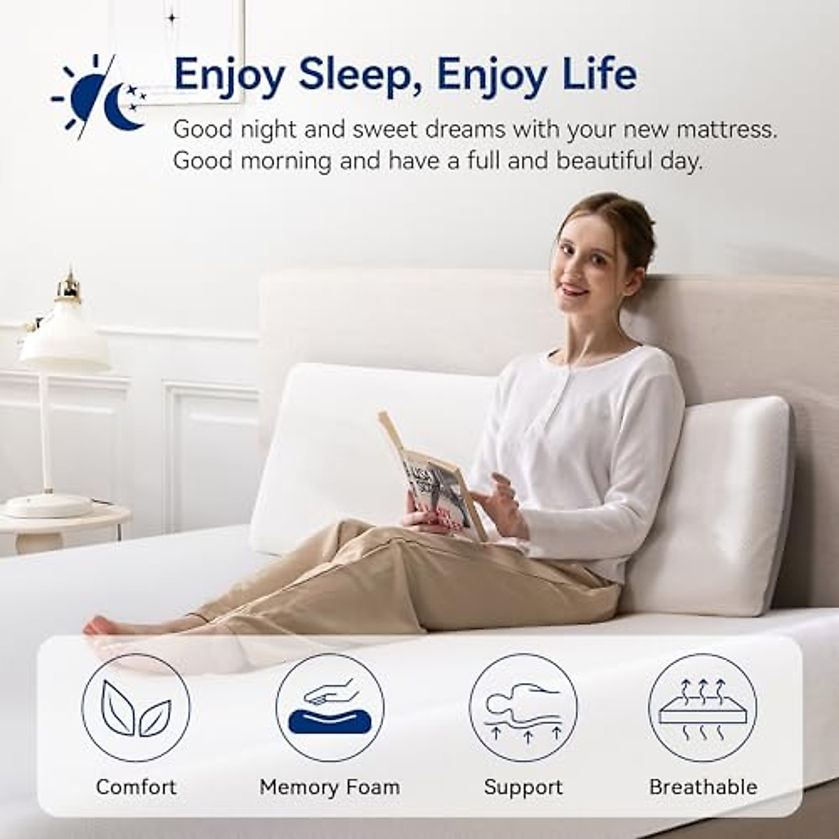 Amazon Basics Memory Foam Mattress, Soft Plush Feel, California King, White/Grey, 84 x 72 x 12 inches (LxWxH)