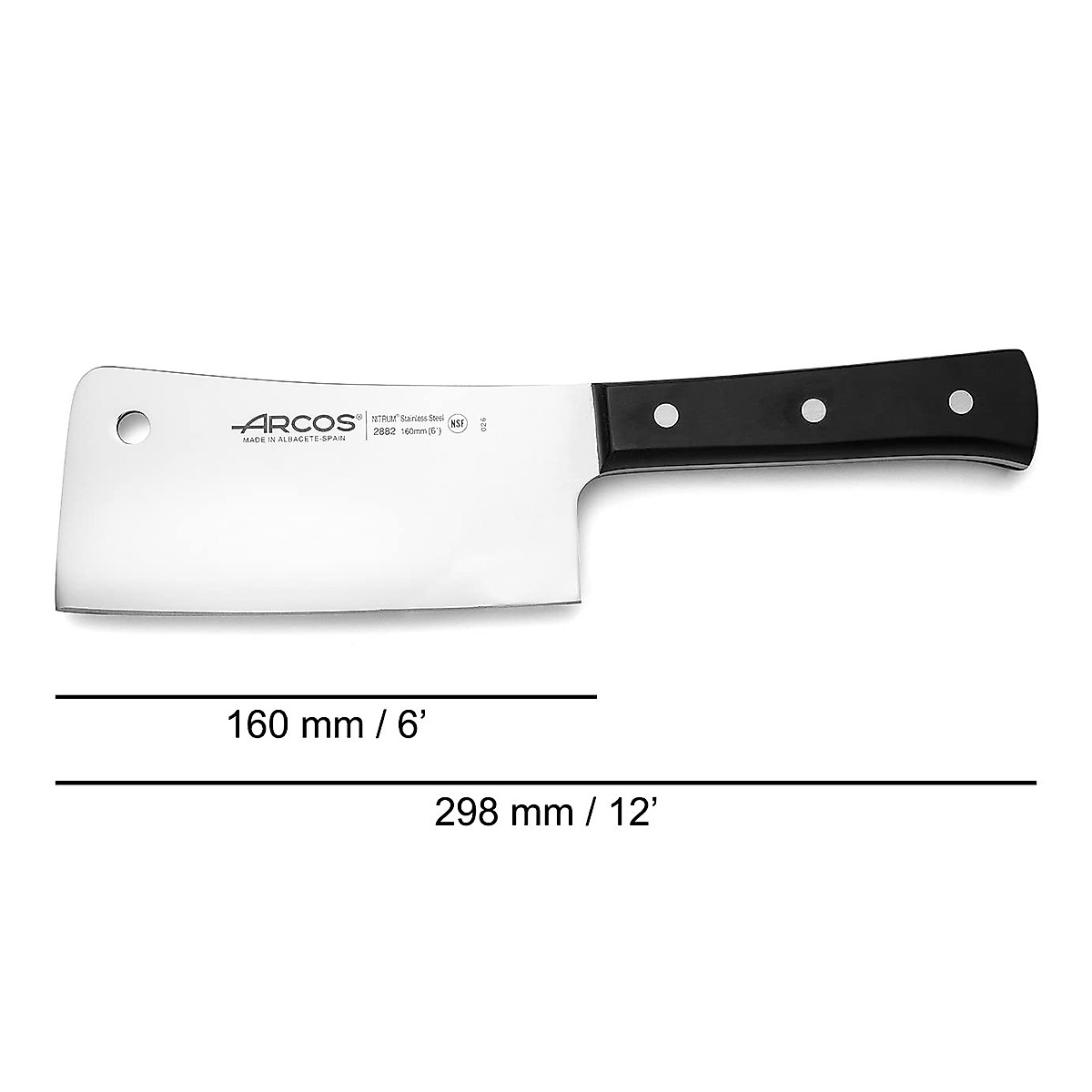 Arcos Cleaver Knife 6 Inch Nitrum Stainless Steel and 160 mm blade. 477 gr. Professional Knife for Boning. Ergonomic Polyoxymethylene POM Handle. Series Universal. Color Black