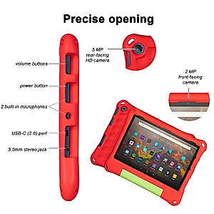 Oqddqo 10 in Tablet Case for Kids(2021 Release 11th Generation), iPad Light Weight Anti Slip Shockproof Kids Friendly Case for 10 inch Tablet(Red)