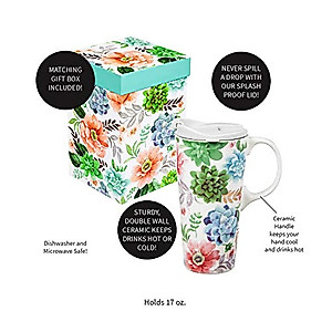Cypress Home Fresh Succulents Ceramic Travel Cup - 5 x 7 x 4 Inches