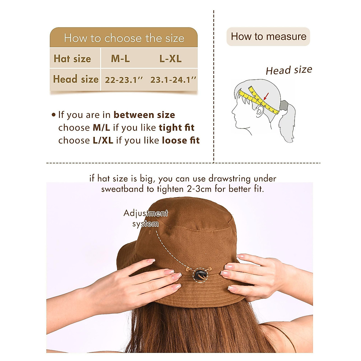 FURTALK Bucket Hats for Women Washed Cotton Packable Summer Beach Sun Hats Mens Womens Bucket Hat with Strings for Travel (Dark Orange, Medium, m)