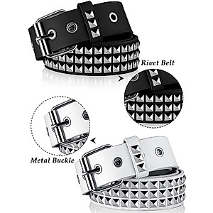 Vicenpal 2 Pieces Studded Belt Punk Rock Rivet Belt Metal Pyramid Pu Leather Belt EMO Belt for Women Men