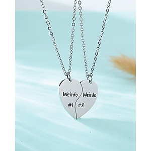 Easyski Girls Friendship Necklace 2 Weirdo 1# Weirdo 2# Split Heart Matching Chains BFF Necklaces 2 Jewelry Gifts for 2 Girl Sisters Best Friend.