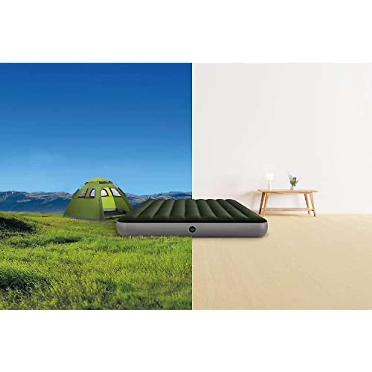 Intex 64779E Dura-Beam Standard Prestige Air Mattress: Fiber-Tech – Queen Size – Hand-Held Battery Pump – 10in Bed Height – 600lb Weight Capacity