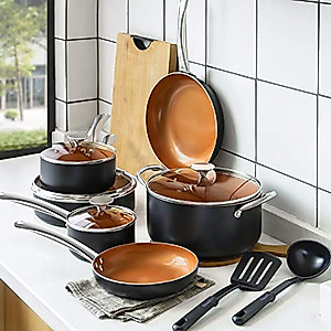 MICHELANGELO Pots and Pans Set 12 Pieces, Nonstick Copper Cookware Set with Ceramic Interior, Essential Copper Pots and Pans Set Nonstick, Ceramic Cookware Set 12 Piece with Spatula & Spoon