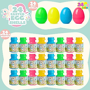 JOYIN 24 Pcs Prefilled Easter Eggs with Bubble Wands for Kids Basket Stuffers, Easter Decorations, Easter Children Fun, Egg Hunt Game, Easter Décor Gifts and Party Favors, 3.15"