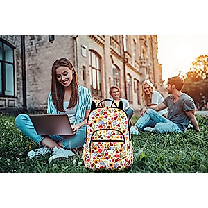 Leaper Water-resistant Floral Laptop Backpack Travel Bag Bookbags Satchel (White-Sunflower)