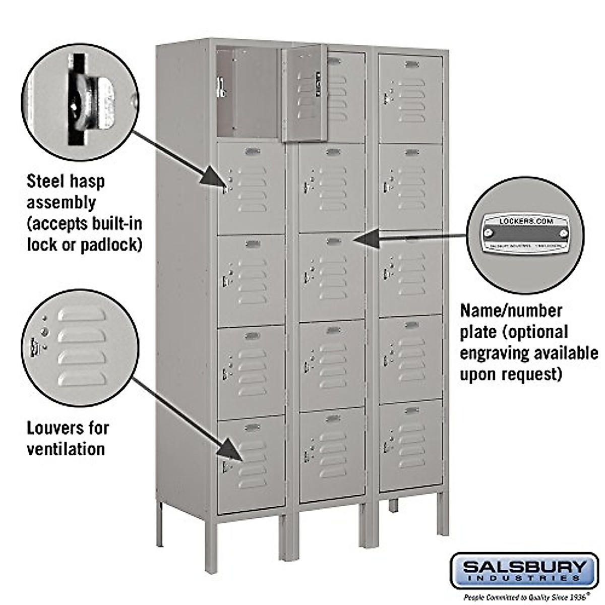 Salsbury Industries 65352GY-U Five Tier Box Style 36-Inch Wide 5-Feet High 12-Inch Deep Unassembled Standard Metal Locker, Gray