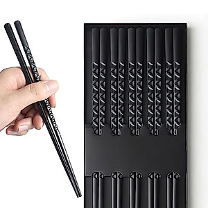 Noodies Reusable Chopsticks – 5 Pairs Premium Fiberglass, Bold Geometric Design, Lightweight & Durable – 9.64 Inch, Dishwasher Safe – Ideal for Sushi, Asian Cuisine, and Daily Use – Gift Set