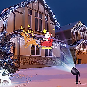 Safstar Christmas Projector Light, Outdoor Waterproof Decorative LED Lighting with Santa and Elk Pattern, Holiday Project Light for Party Xmas Decoration