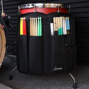 Donner Drumsticks Bag Holder Thickened Large Capacity Drum Sticks Bag Hangable Portable for Drumsticks Brushes Mallets Up to 12 Pairs, Black