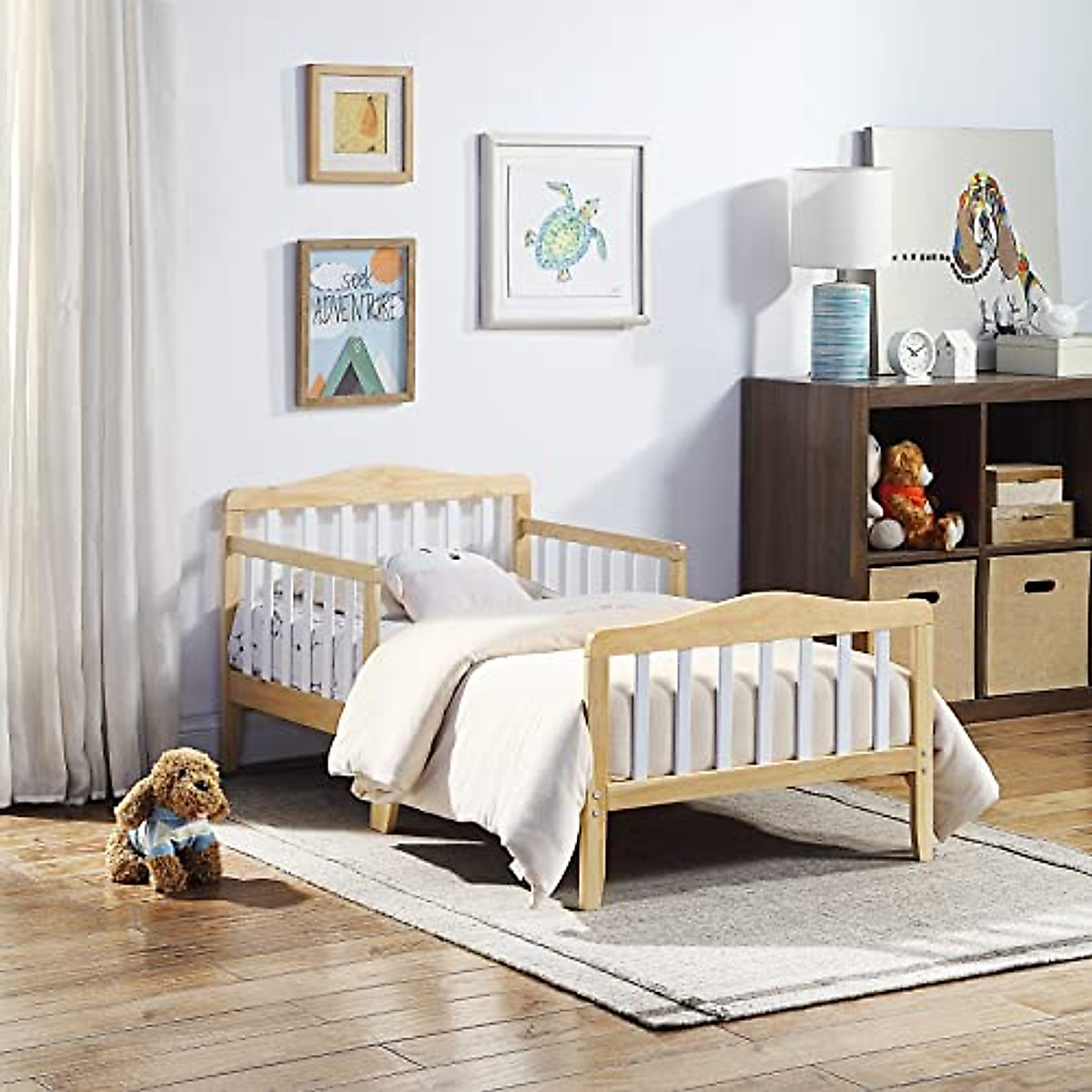 Olive and Opie Twain Toddler Bed in Natural and White