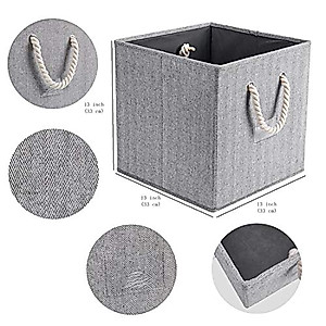 Robuy Cube Storage Bins,Grey Fabric Foldable Storage Bins,Set of 3 Stroage Boxes with Cotton Rope Handles for Organizer Home,Office, Nursery 13x13x13 inch