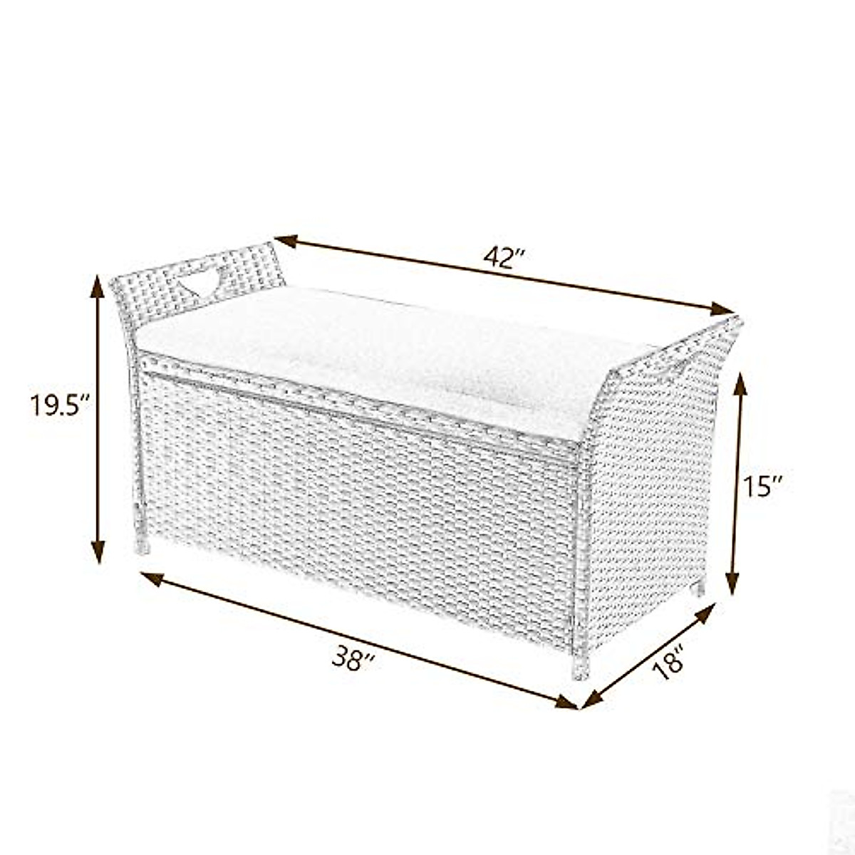 Patio Tree Outdoor Deck Storage Box, Patio Wicker Storage Bench, Rattan Storage Bins with Cushion (Red)