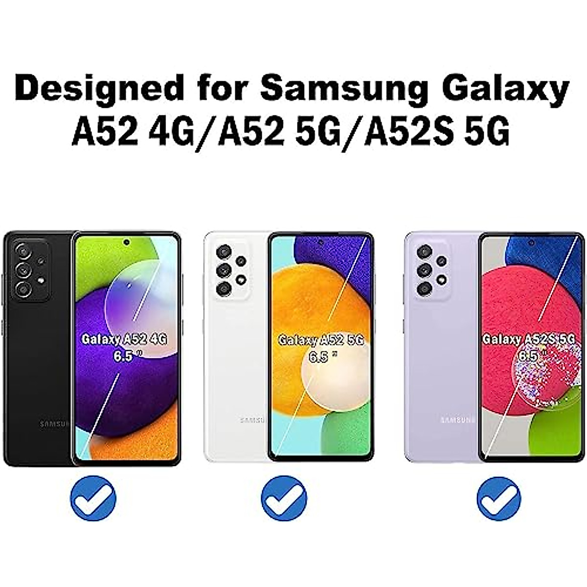 QHOHQ 3 Pack Screen Protector for Samsung Galaxy A52 4G/A52 5G/A52S 5G with 3 Pack Camera Lens Protector, Tempered Glass Film, 9H Hardness, HD, Anti-Scratch, 2.5D Edge, Anti-Fingerprint, Easy to install