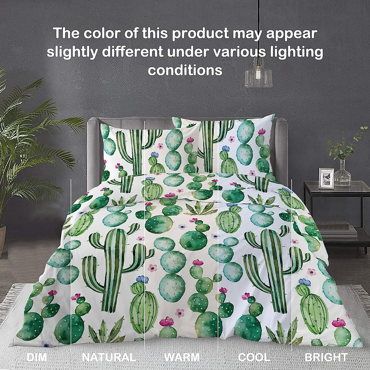 ARIGHTEX Green Cactus Pattern Bedding Sets Watercolor Cactus Collection Duvet Cover 3 Pieces Tropical Plant Bedspread Hand Painted Design Home Decor (Twin)