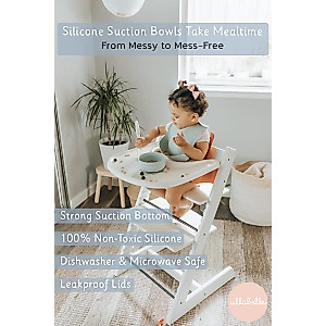 Ullabelle Silicone Baby Bowls with Lids | Toddler Food Storage Bowls | 100% Food Grade Silicone | BPA Free and Nontoxic Material | Independent Feeding (Blue/Sage/Grey, 3 Bowls)