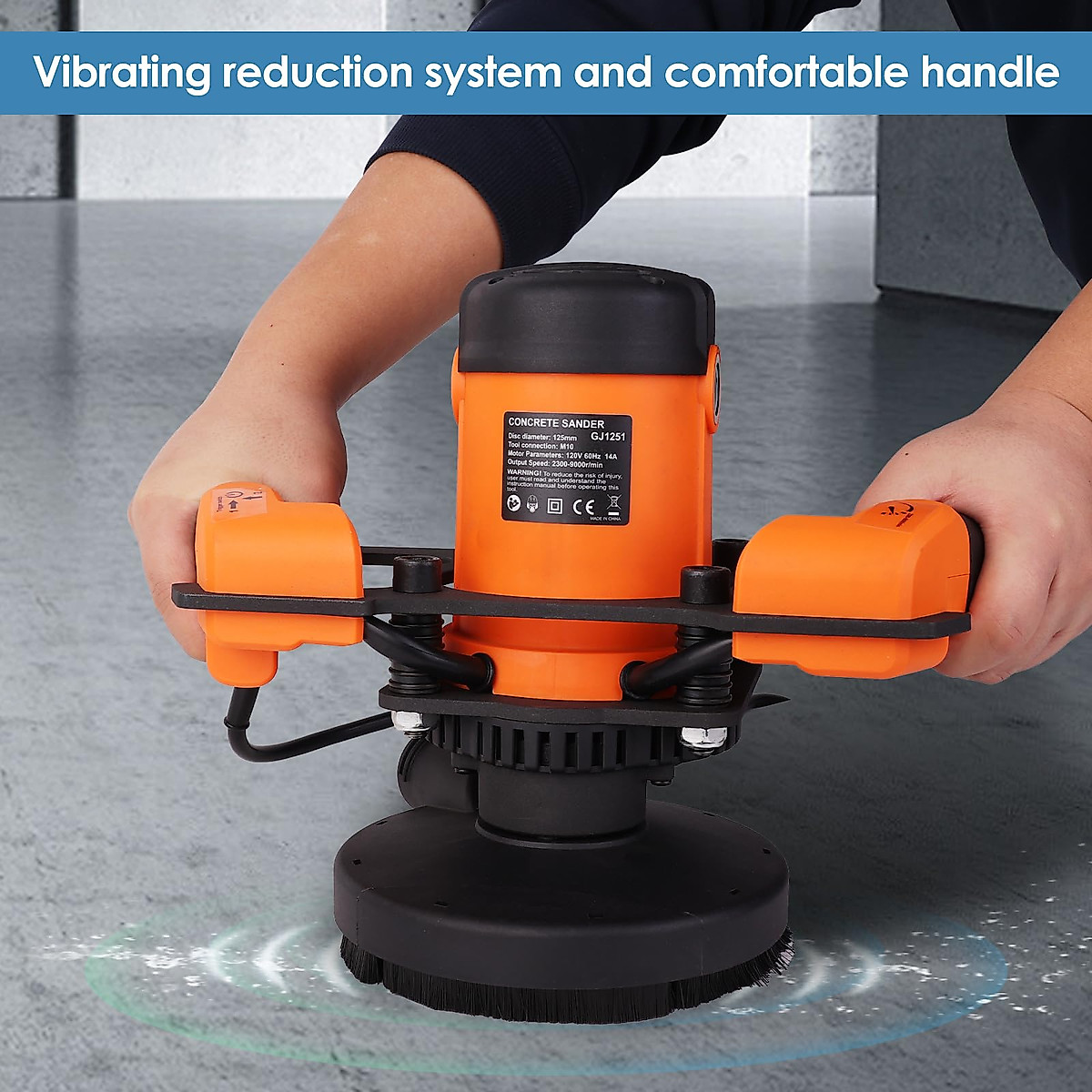 BOYIKSH Concrete Grinder, GJ1251, 5" Low-Vibration Concrete Surfacing Renovation Sander with Dust Extraction Tube, Edging Capacity, 1800W 120V 60Hz