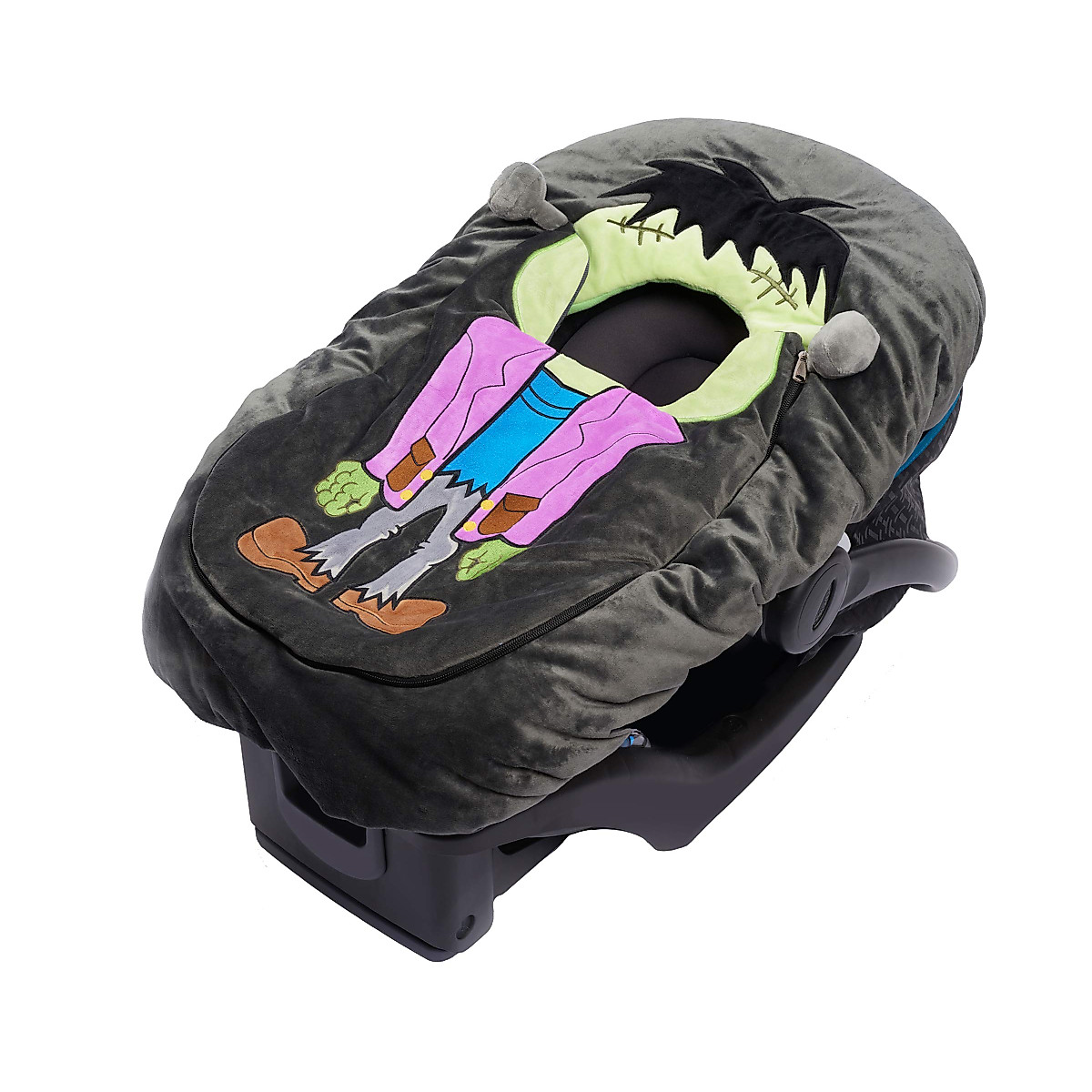 Car Seat Cuties, Baby Car Seat Cover, Stretchy Universal Fit Infant Car Seat Carrier Cover for Baby Boys and Girls, Soft & Warm Baby Blanket Style Car Seat Cover, Infant Costume (Frankenstein)