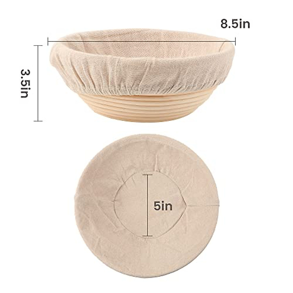 DOYOLLA Bread Proofing Baskets Set of 2 8.5 inch Round Dough Proofing Bowls w/Liners Perfect for Home Sourdough Bakers Baking