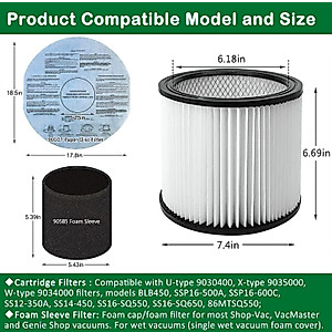 Replacement Filter Compatible with Shop Vac 90304 90333 90350 90107 and 90585 Foam Sleeve, Vf2002 Wet/Dry Vacuum Filters with Retaining Band, Fits Most Wet/Dry Vacuum Cleaners 5 Gallon and Above, 9PCS