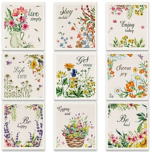 8 Pcs Swedish Kitchen Dishcloths Soft Swedish Kitchen Cloths for Kitchen Reusable Dish Towels Absorbent and Fast Dry Kitchen Washcloths for Dishes Reusable Washcloths Washable Cleaning Wipes (Flower)