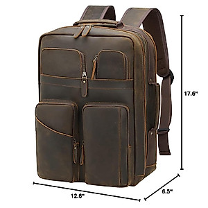TIDING 17.3" Vintage Leather Laptop Backpack for Men Multi Pockets Casual School Daypack Travel Rucksack