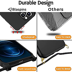 blaspins Crossbody Strap Phone Case for iPhone 13 Pro Max, Adjustable Rope, Belt Neck Lanyard, String Detach Lanyard, Drop Proof Sturdy, Wrist Hand Free Protective Cover 6.7 inch 13 Pro Max - Black