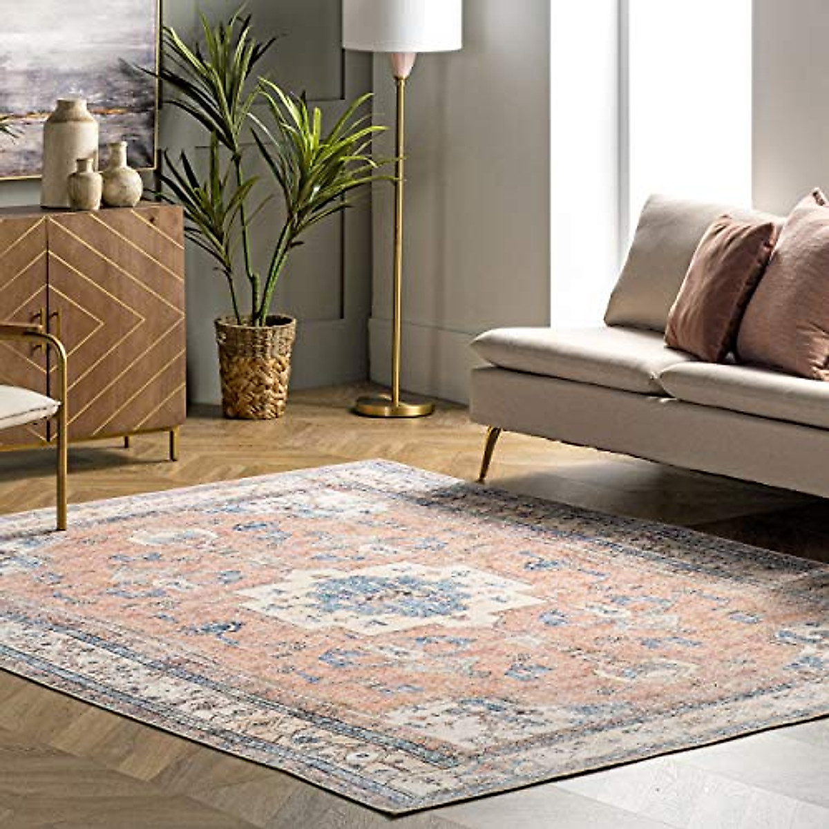 nuLOOM Eleanor Machine Washable Distressed Medallion Area Rug, 5' x 8', Multi