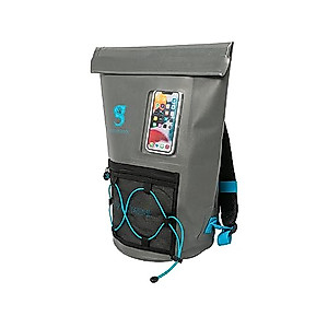 geckobrands Optixtreme Hydroner 20L Waterproof Dry Bag Backpack, Grey/Neon Blue - Lightweight Travel Bag with Phone Pouch