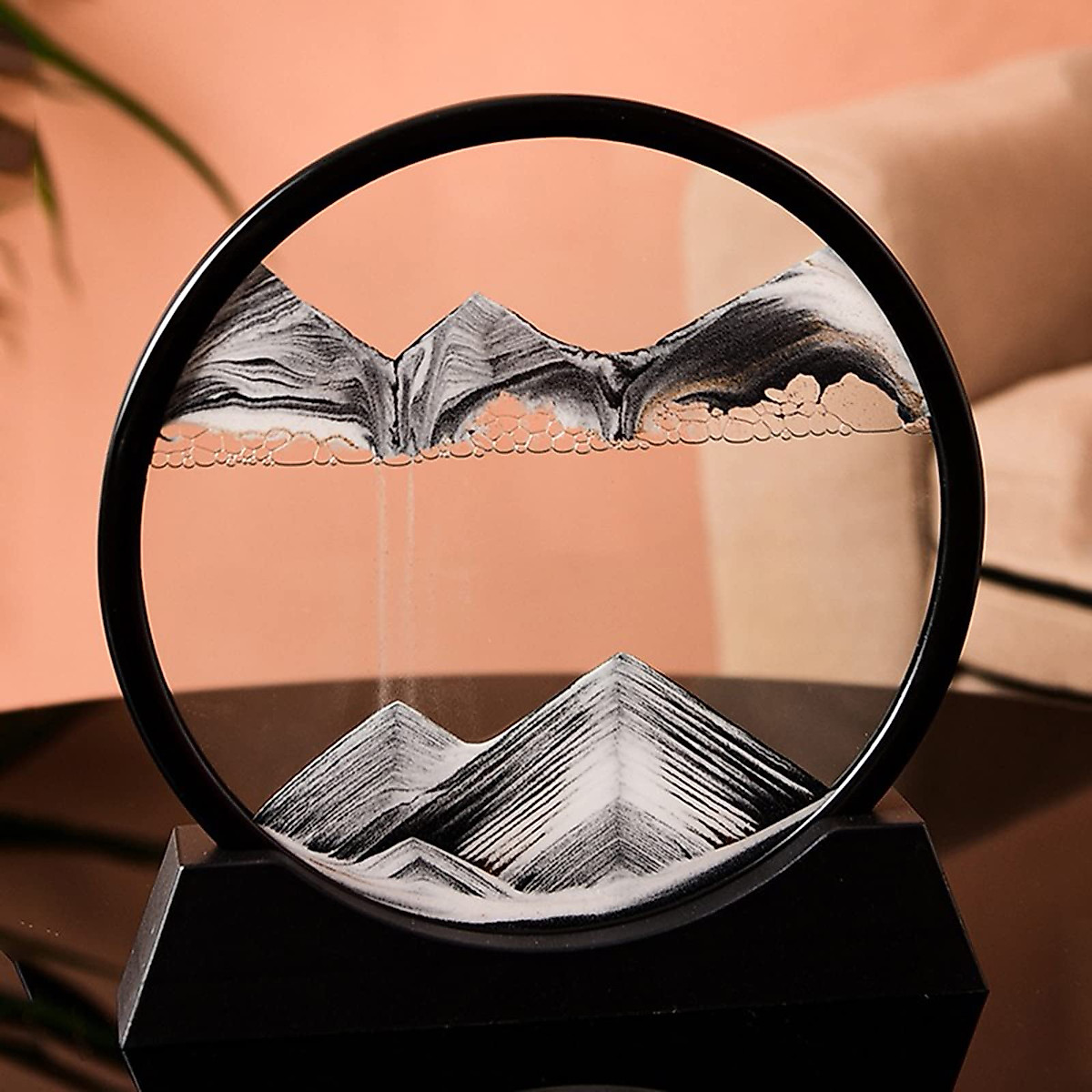 YKW 3D Deep Sea Moving Sand Art,Relaxing Kinetic Sandscape Art Table Desk Top to Decor for Any Home, Office Desktop, Mantle,Bookshelf Making It Ideal for Any Setting,Black,10in