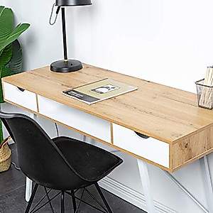 soges Computer Desk with 2 Drawer,47 inch White Home Dressing Table,Home Office Desk, Writing Workstation,Laptop Table,White Oak