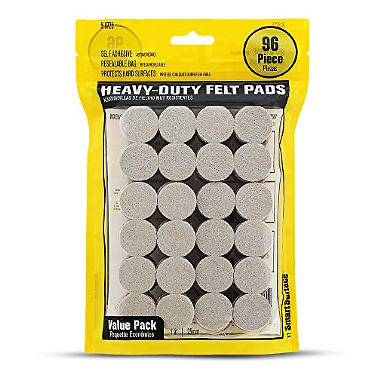 Smart Surface 8725 Heavy Duty Self Adhesive Furniture Felt Pads 1-Inch Round Oatmeal 96-Piece Value Pack in Resealable Bag