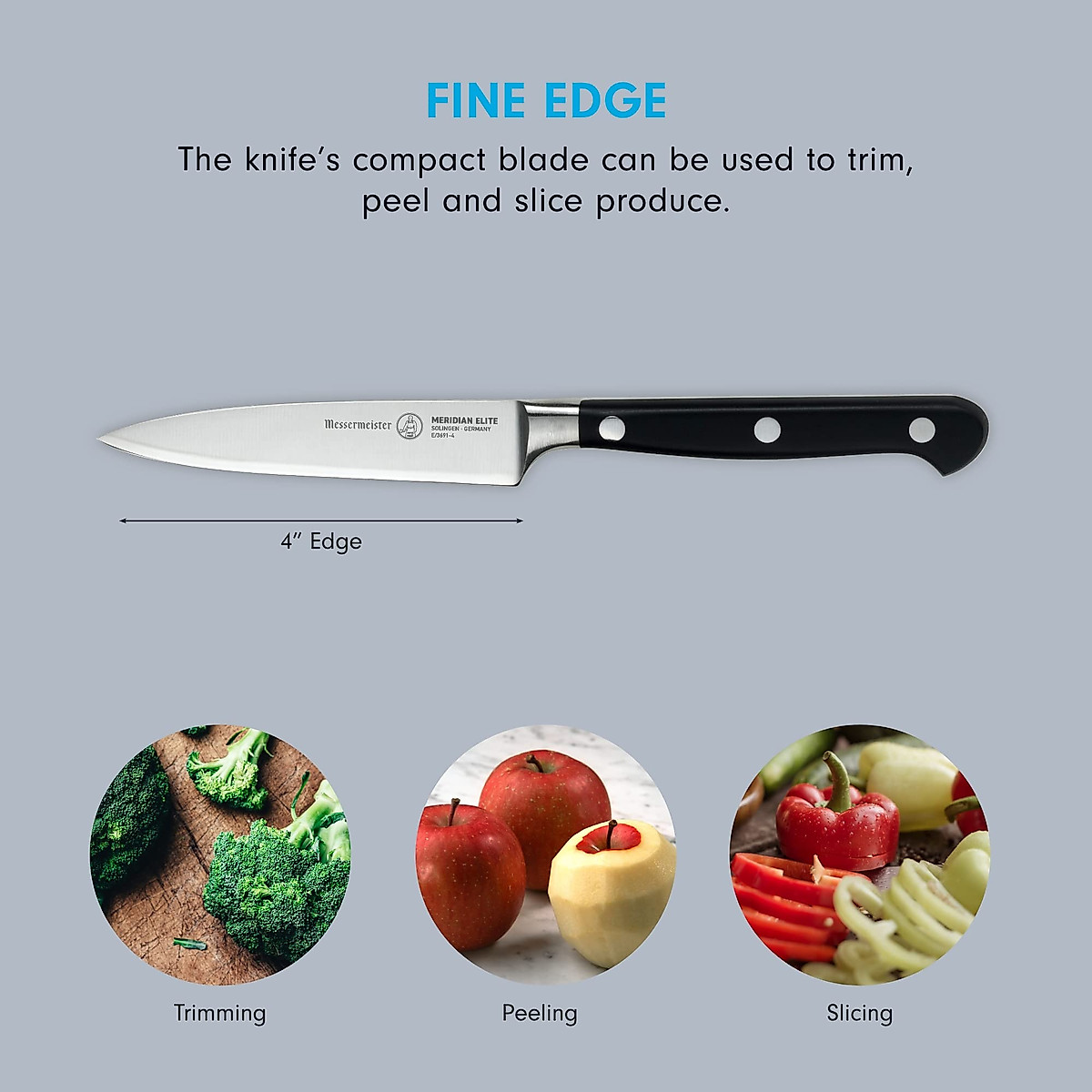 Messermeister Meridian Elite 4” Spear Point Paring Knife - Fine German Steel Alloy Blade - Rust Resistant & Easy to Maintain