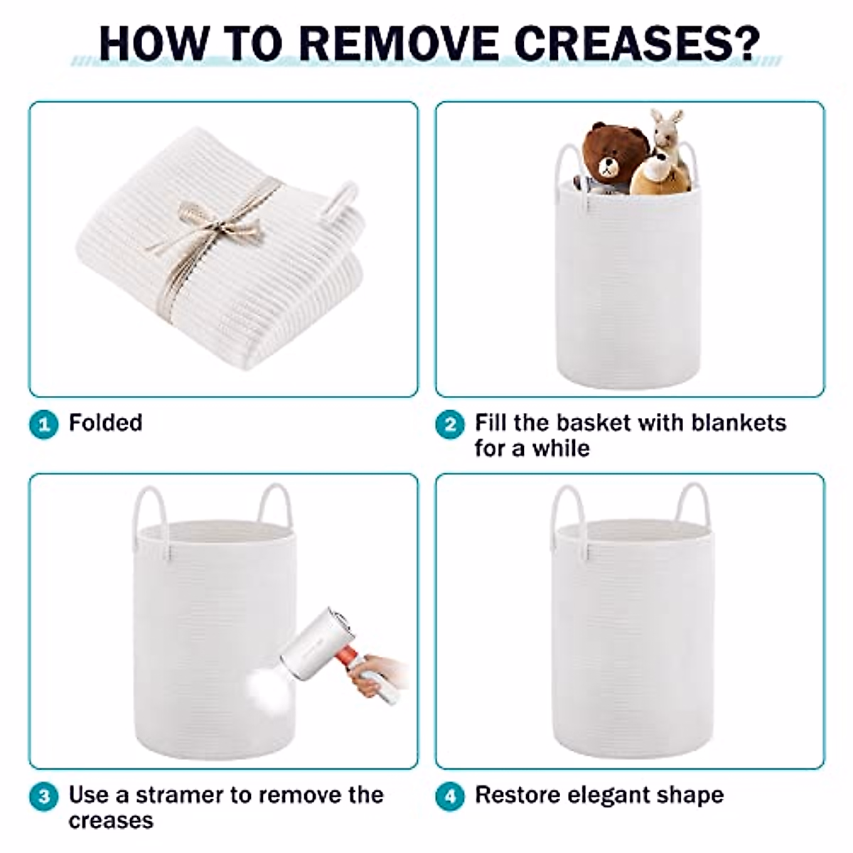 YOUDENOVA Cotton Rope Laundry Hamper Basket, 58L Tall Woven Collapsible Baskets for Blanket Organizing Clothes Hamper for Laundry Room Storage