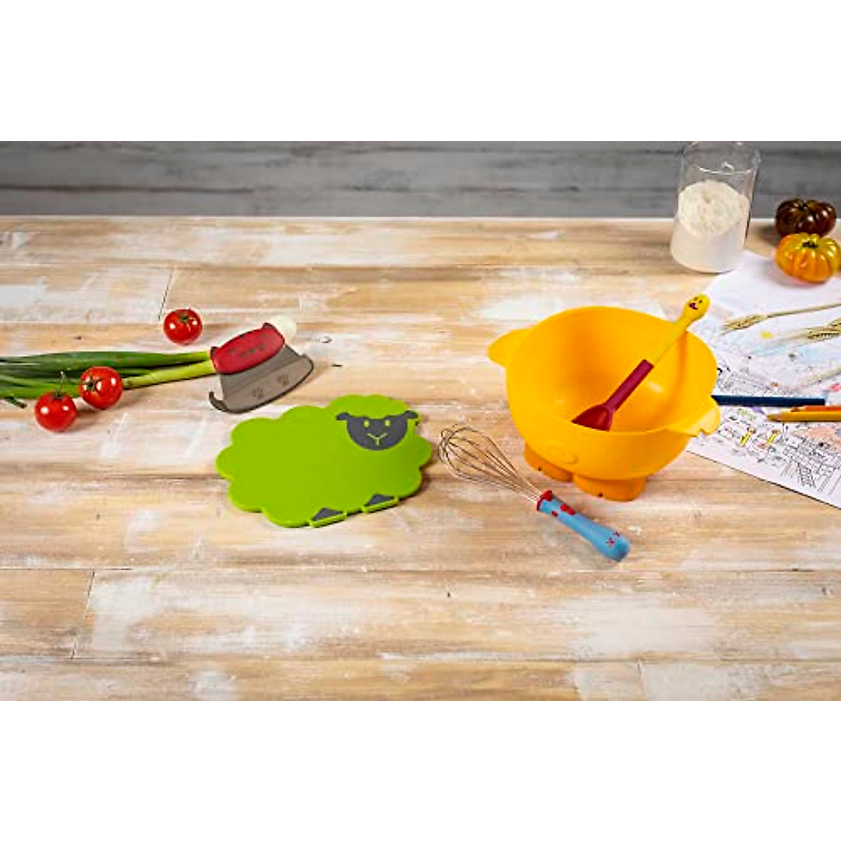 Kuhn Rikon Kinderkitchen Kids Cutting Board, Sheep, 9.8" x 9.1" x 4.3", Green | Child-Friendly Kitchen Tools For Real Cooking