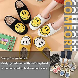 YJJY Smile Face Slippers for Women,Retro Soft Plush Lightweight House Slippers Slip-on Cozy Indoor Outdoor Slippers,Slip on Anti-Skid Sole