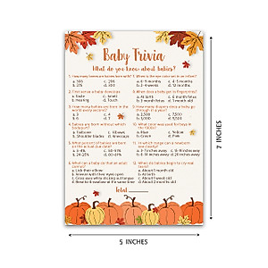 PUMPKINS Baby Shower Game, BABY TRIVIA Game — Pack of 25 — FALL Baby Shower Games, Rustic GENDER NEUTRAL Baby Shower Games, Little Pumpkin Autumn Fall Baby Halloween baby party games, SKU G330-TRV