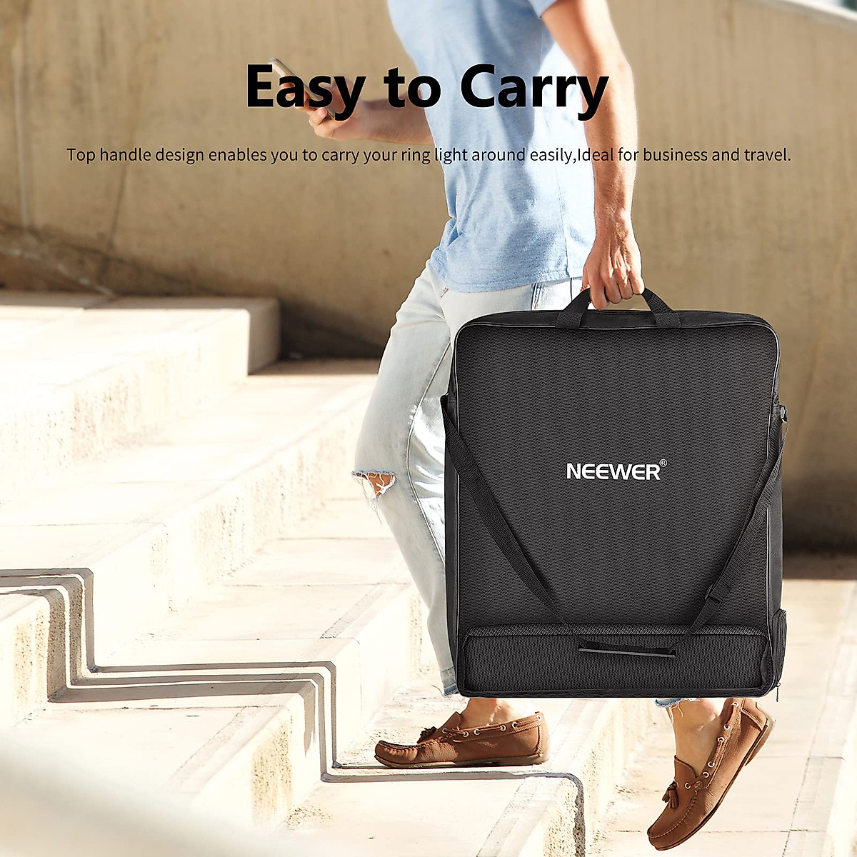 Neewer Photography Carrying Bag, Protective Case for 18" Ring Light and 21" Foldable Tripod Light Stand, 21"×21"/52×52cm, Durable Lightweight Nylon, Black