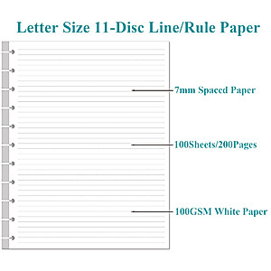A4 TUL Discbound Lined Refill Paper, 11 Disc Hole Punched Ruled Filler Paper, 100Sheets / 200Pages Loose-Leaf Paper, 100gsm White Paper, 8.5'' x 11''